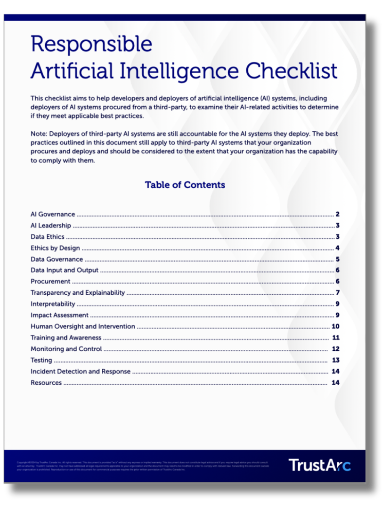 Responsible Artificial Intelligence Checklist | TrustArc